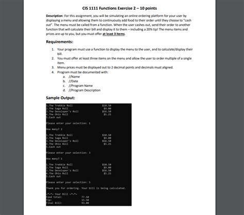Solved Cis 1111 Functions Exercise 2 10 Points