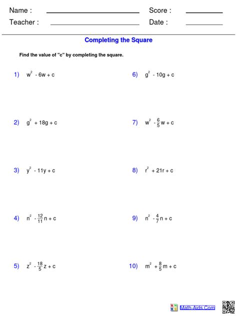 Algebra1 Quadratic Completesq Pdf Algebra Mathematics