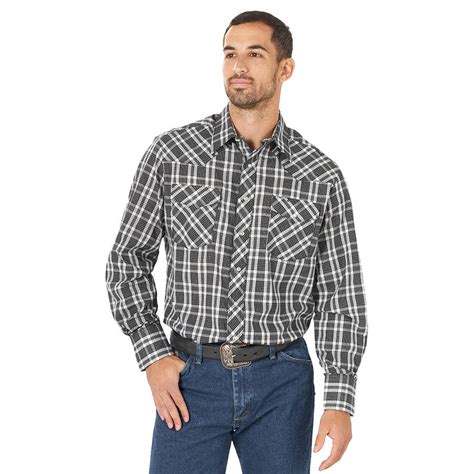 Wrangler Mens Long Sleeve Western Snap Two Pocket Plaid Shirt