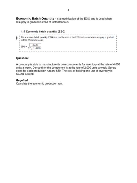 Economic Batch Quantity Pdf
