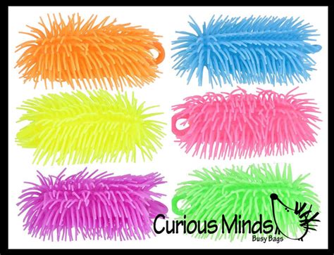 6 Puffer Worms Sensory Fidget And Soft Hairy Air Filled Stress Ball