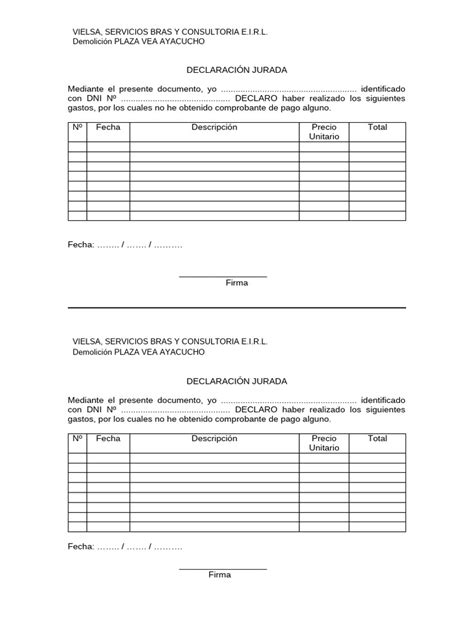 Declaración Jurada De Gastos Pdf