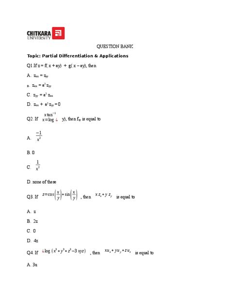 Doc Partial Derivative Mcqs Assignement