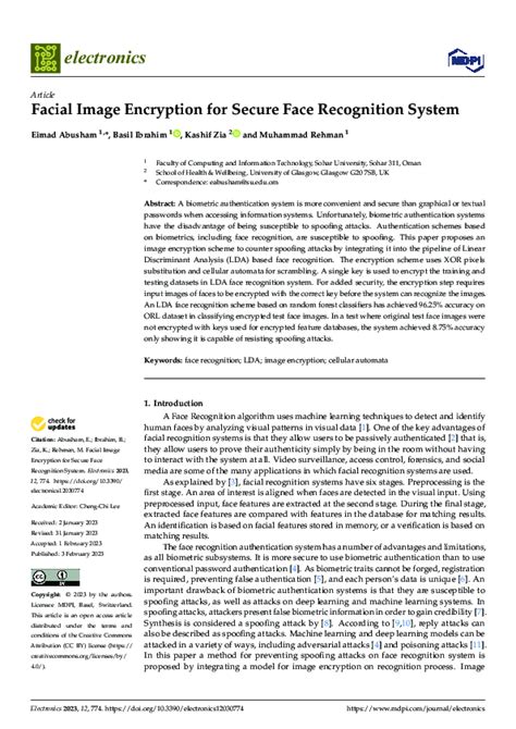Pdf Facial Image Encryption For Secure Face Recognition System