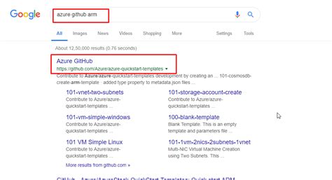 Search For Azure Github Arm In The Browser And The Very First Link