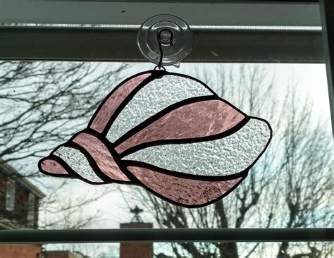 Sea Shell Stained Glass Suncatcher Pink Sea Shell Conch Shell Beach