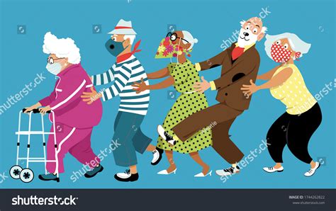 Group Active Seniors Dancing Conga Line Stock Vector Royalty Free