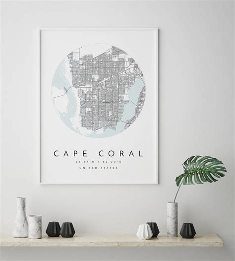 Cape Coral Map Cape Coral Florida City Map Home Town Map Etsy