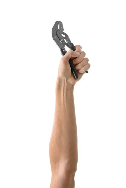Premium Photo Pipe Wrench In Man S Hand Isolated On White