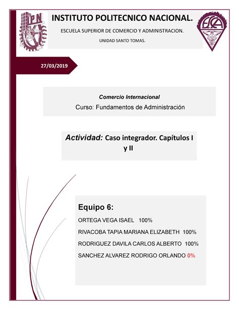 Caso Integrador Capitulo Docx V INSTITUTO POLITECNICO NACIONAL ESCUELA