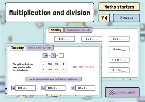 Year 4 Weekly Maths Starters Multiplication And Division Grammarsaurus