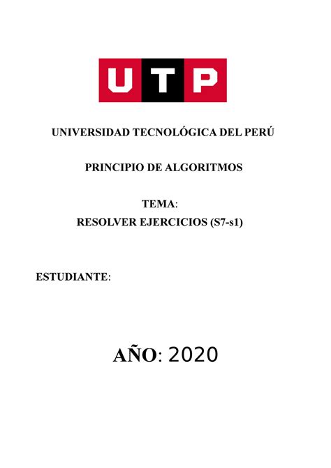 Ejercicio De La Semana Siete Principio De Algoritmos UTP Studocu