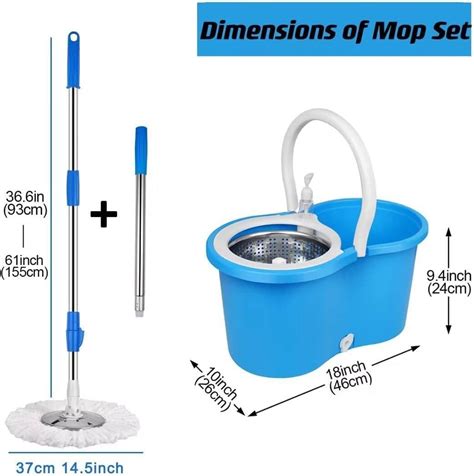 AWH Spin Mop And Bucket With Wringer Set 360 Mop And Bucket Set For Floor Cleaning Stainless