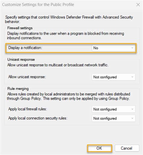 Ensure Windows Firewall Public Settings Display A Notification Is