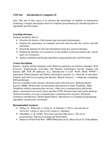 Csm 184 Introduction To Computers Ii Pdf