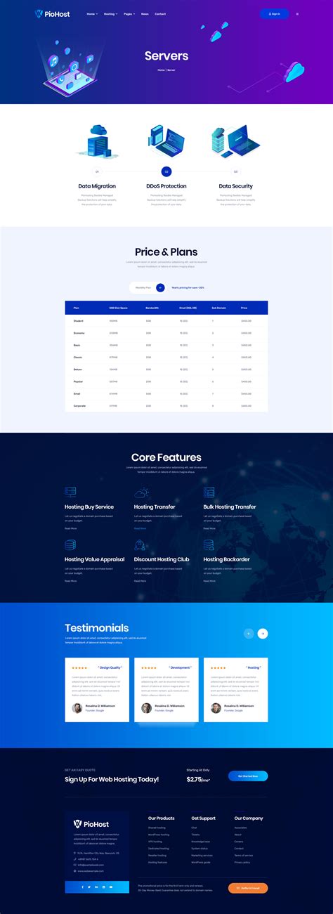 Piohost Domain And Web Hosting Psd Template Themepure