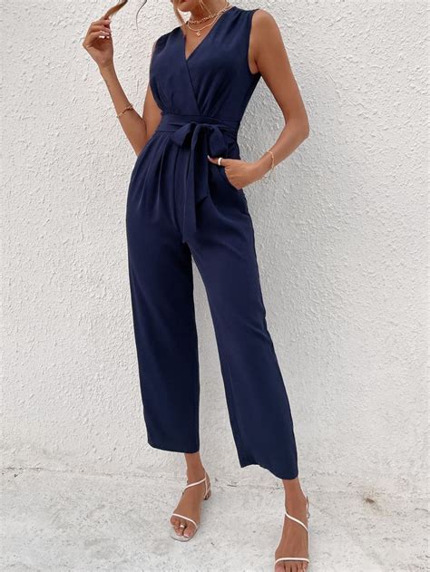 Slant Pocket Belted Jumpsuit In 2024 Jumpsuit Jumpsuits For Women