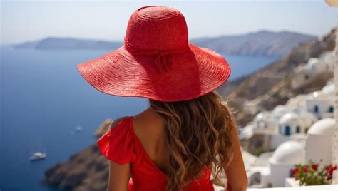 Premium Photo Girl In A Sundress And A Hat With Her Back To The