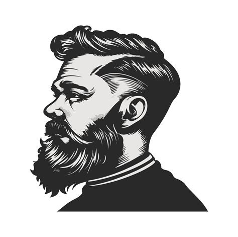 Man With Neatly Styled Hair And Thick Beard Barbershop Symbol Logo