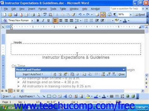 Word Tutorial Inserting Header Footer Information Microsoft Training Lesson YouTube