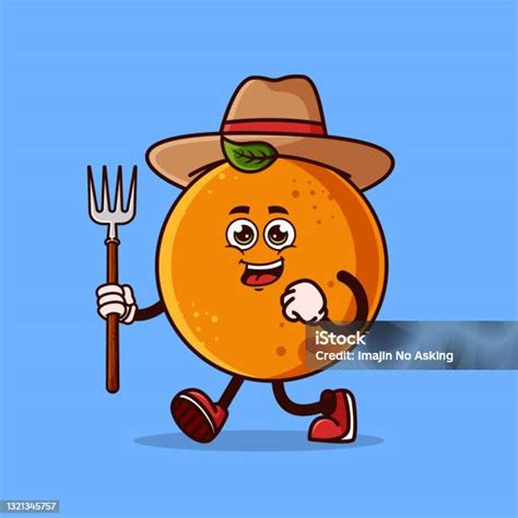 피치 포크귀여운 오렌지 과일 농부 캐릭터 과일 문자 아이콘 개념 격리 플랫 만화 스타일 프리미엄 벡터 농부에 대한 스톡 벡터
