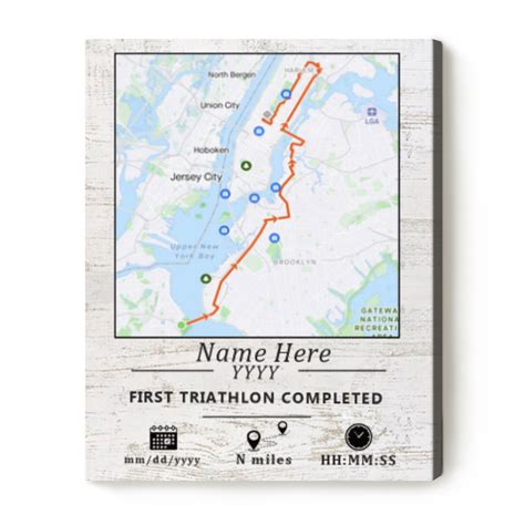 Custom First Triathlon Completion Map Print Personalized Swim Bike Run Race Wall Art First