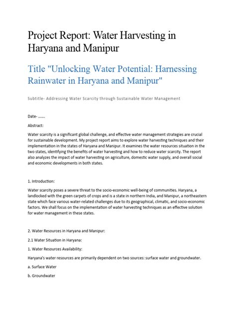Final Poject Report On Rainwter Harveasing Science Pdf