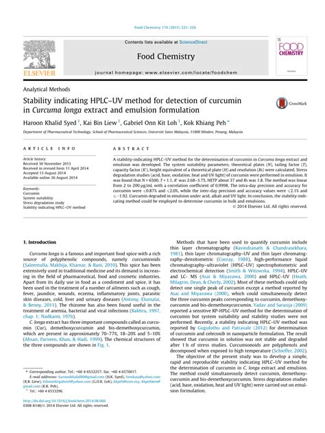 Pdf Stability Indicating Hplcuv Method For Detection Of Curcumin In