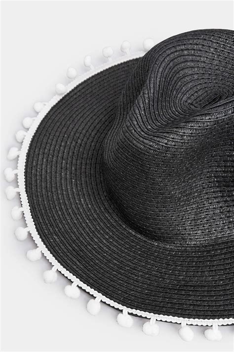Black Pom Pom Straw Fedora Hat Yours Clothing