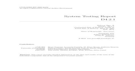 Pdf System Testing Report D42 Ercim · System Testing Reportd421