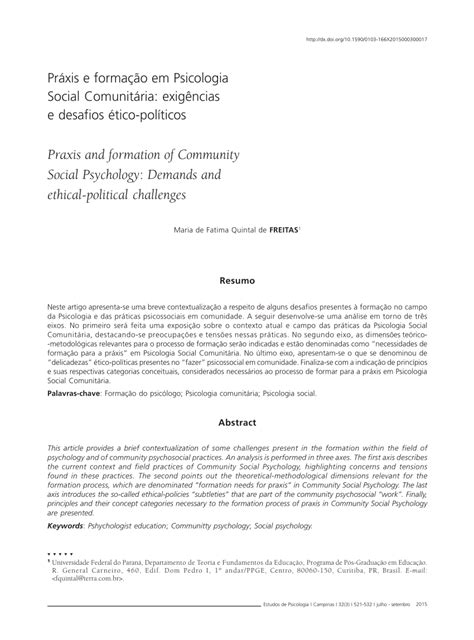 Pdf Práxis E Formação Em Psicologia Social Comunitária Exigências E