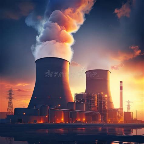 The Ai Image Generator Dusk Setting At Nuclear Power Plant Editorial