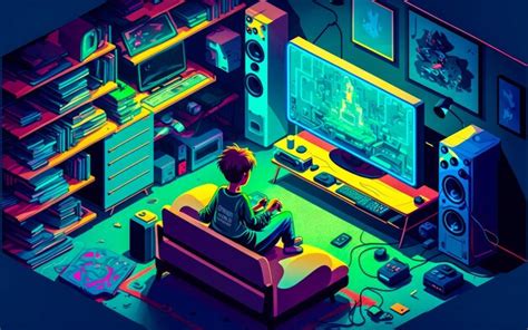 Premium Photo Man Sitting On Couch In Front Of Computer Monitor In Living Room Generative Ai