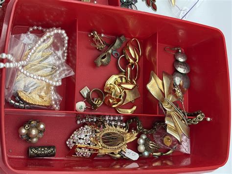 Tupperware Container With Broken Odd Jewelry For Repurposing Antique To Newer Jewelry A Real