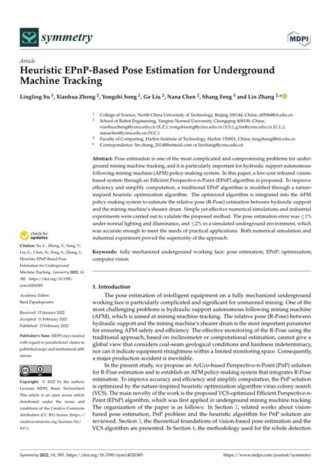 Pdf Heuristic Epnp Based Pose Estimation For Underground Machine Tracking