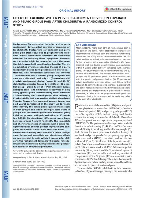 Pdf Effect Of Exercise With A Pelvic Realignment Device On Low Back