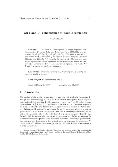 Pdf On I And I −convergence Of Double Sequences