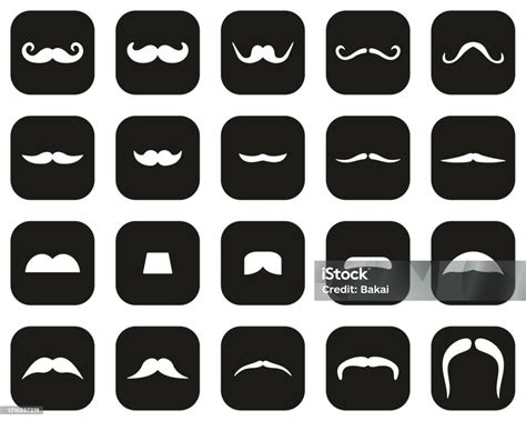 콧수염 또는 얼굴 머리 아이콘 흰색 에 검정 플랫 디자인 세트 큰 0명에 대한 스톡 벡터 아트 및 기타 이미지 0명 Movember 개념 Istock