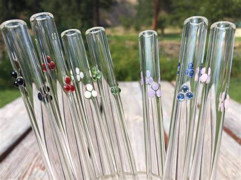 Dots Custom Accent Glass Straw With Cleaning Brush Drinking Strawsglass