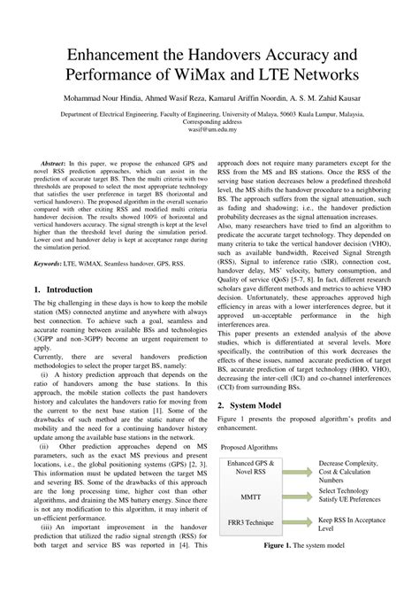 Pdf Enhanced Handovers Accuracy And Performance Of Wimax And Lte Networks