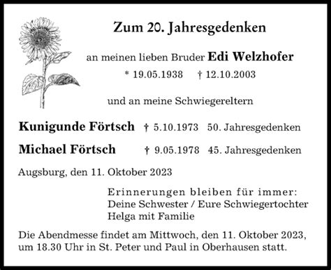 Traueranzeigen Von Michael Förtsch Augsburger Allgemeine Zeitung