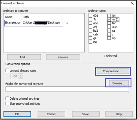 convert rar to zip files using winrar