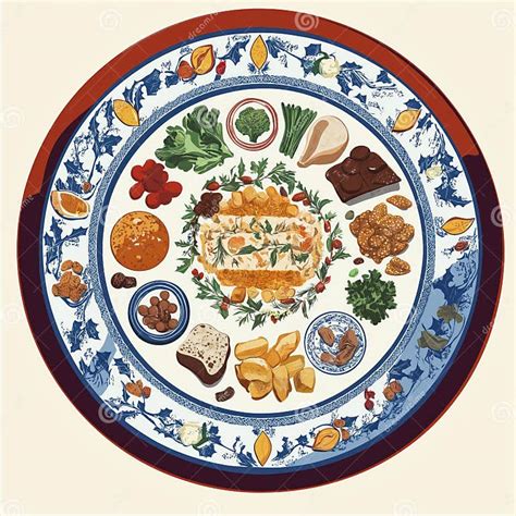 Big Seder Plate With Holiday Symbols Variety Of Foods Arranged