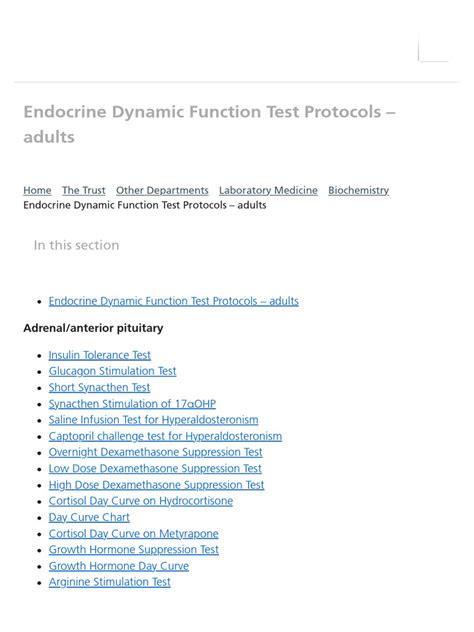 Endocrine Dynamic Function Test Protocols Adults Manchester