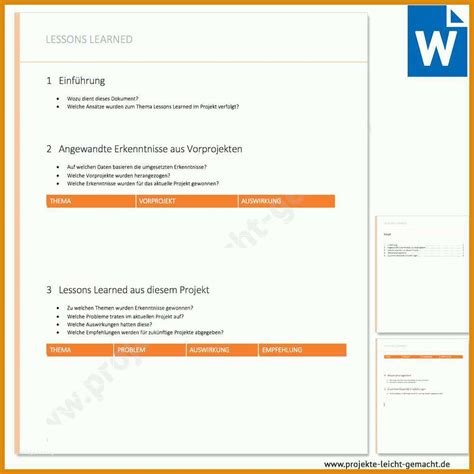 Perfekt Vorlage Lessons Learned Im Projekt 572541 Muster And Vorlagen