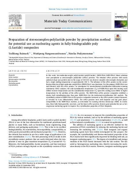 Pdf Preparation Of Stereocomplex Polylactide Powder By Precipitation Method For Potential Use
