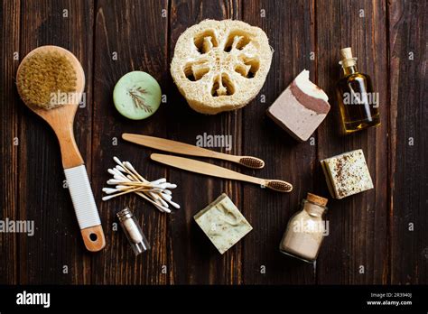 Biodegradable Accesories For Spa And Organic Cosmetics Top View Stock