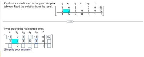 Solved Pivot Once As Indicated In The Given Simplex Chegg