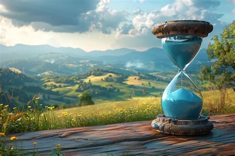 Slow Life Background With Copy Space Slowlife With An Hourglass And A Calm Field Backdrop