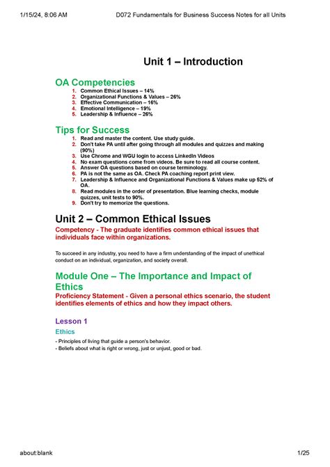 D072 Fundamentals For Business Success Notes For All Units Unit 1